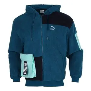 PUMA Retro Block Colorblock Hooded Sherpa Cardigan - Blue