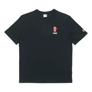 PUMA Sports Alphabet Printing Round Neck Short Sleeve Black - Default Color