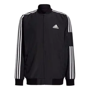 Adidas 3s Bomber Jkt Contrasting Colors Stripe Sports Logo Casual Jacket - Black