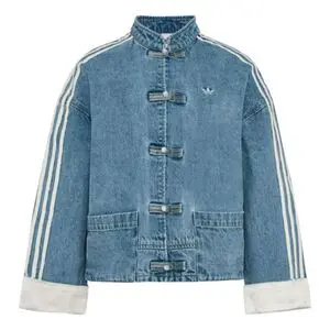 Adidas Denim Jacket With Classic Collar And Striped Sleeves - Light Denim