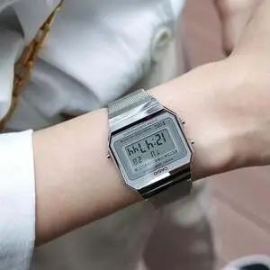 Casio Digital Sports Watch With Mesh Strap - Silver