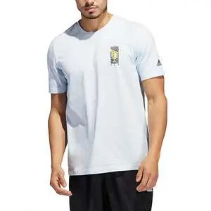 Adidas Printing Round Neck Pullover Short Sleeve Blue T-shirt