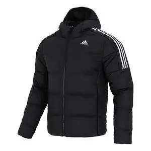 Adidas Padded Down Jacket With Hood And Logo Detail - Black
