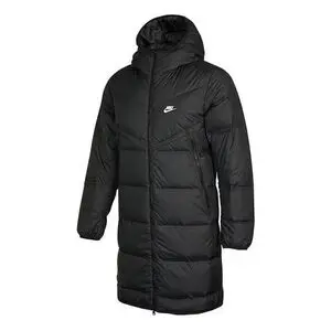 Nike Logo Mid-length Sports Hooded Down Jacket - Black