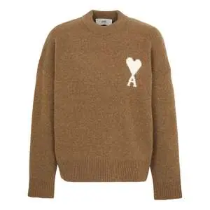 AMI Paris Big Heart Logo Alpaca Crewneck Sweater - Brown