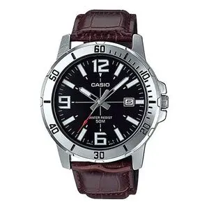 Casio CASIO Analog Watch With Leather Band And Water Resistance Brown