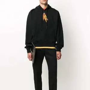 Off-White Cotton Arrow Printing Hoodie - Black
