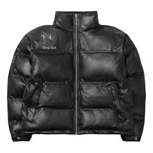 THUG CLUB Leather Puffer Jacket - Black