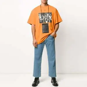 Off-White Arrow Printing Round Neck Short Sleeve T-shirt - Orange