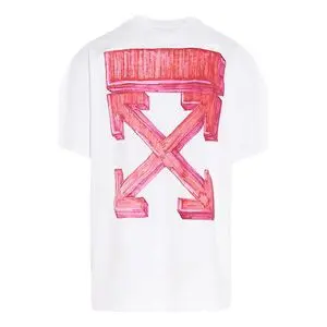 Off-White Back Arrow Printing Pattern Round Neck Short Sleeve Loose Fit - White