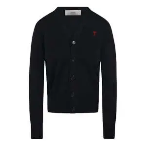 AMI Paris Small Heart Logo Cardigan - Black/red