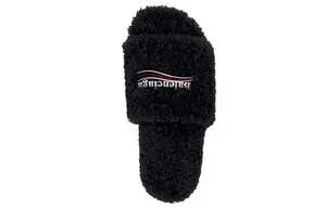 Balenciaga Furry Slides - Black/white/red
