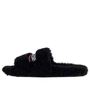 Balenciaga Furry Slides - Black/white/red