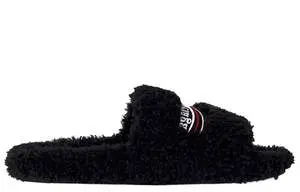 Balenciaga Furry Slides - Black/white/red
