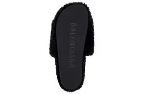 Balenciaga Furry Slides - Black/white/red