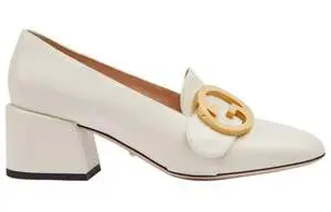 Gucci Blondie Leather Block Heel Pumps - White