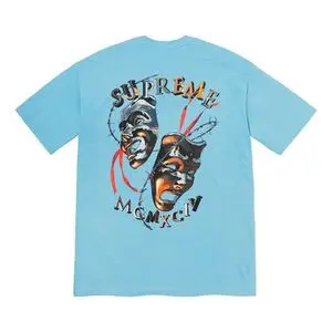 Supreme Supreme Ss20 Week 1 Laugh Now Tee Thorns Smiling Face Printing Short Sleeve Unisex Blue Light Blue