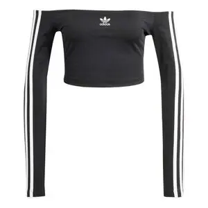 Adidas Adicolor Off Shoulder Long Sleeve Crop Top - Black/white