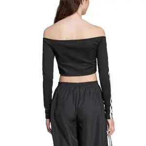 Adidas Adicolor Off Shoulder Long Sleeve Crop Top - Black/white