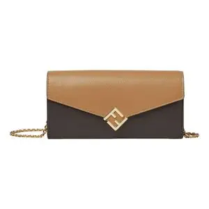 Fendi Ff Diamonds Continental Wallet With Chain - Brown/beige