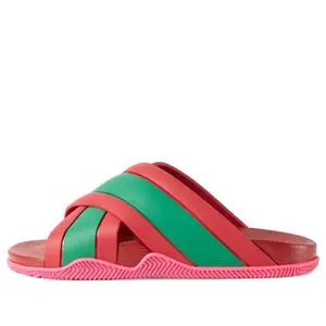 Gucci Web Stripe Slide Sandals - Pink/green