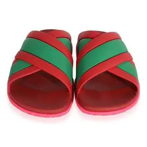 Gucci Web Stripe Slide Sandals - Pink/green