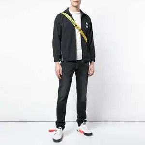 Off-White Solid Color Stand Collar Zipper Jacket Slim Fit Version Black