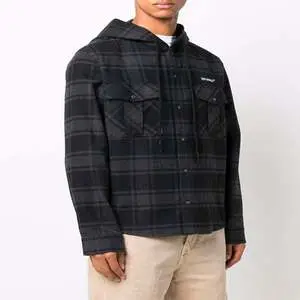 Off-White Ss22 Plaid Hooded Long Sleeves Shirt Version Black