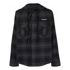 Off-White Ss22 Plaid Hooded Long Sleeves Shirt Version Black - Default Color