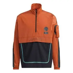 Adidas Colorblock Stand Collar Zip-up Anorak Jacket - Orange