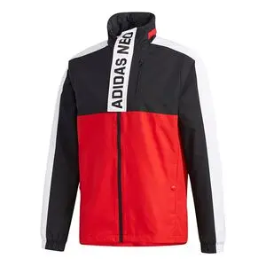 Adidas Neo Hooded Zipper Colorblock Sports Jacket Red - Light Red