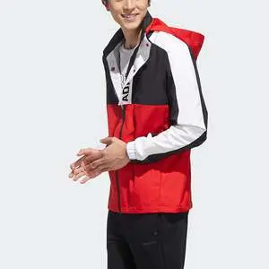 Adidas Colorblocked Hooded Zip-up Jacket - Light Red
