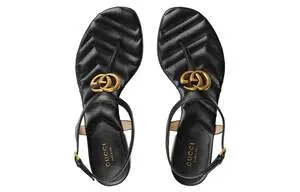 Gucci Marmont Double G Leather Sandals - Black