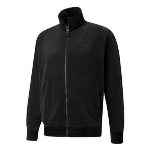 PUMA Iconic T7 Embroidered Logo Suede Stand Collar Jacket - Black