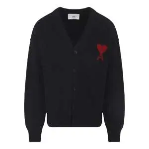 AMI Paris Big Heart Logo Merino Wool Cardigan - Black