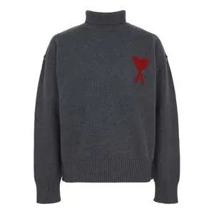 AMI Paris Turtleneck Knitwear T-shirt With De Coeur Appliqu