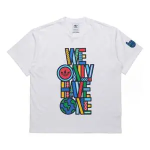 Adidas Originals Artist Tee Ss Earth Printing Sports Round Neck Short Sleeve - White