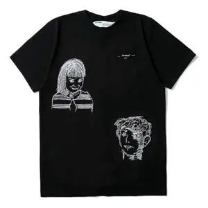 Off-White Small Character Pattern Printing Short Sleeve Ordinary Version - Black