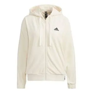Adidas Velour Jkt Small Logo Drawstring Hooded Jacket Creamy