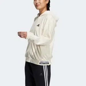 Adidas Velour Jkt Small Logo Drawstring Hooded Jacket Creamy