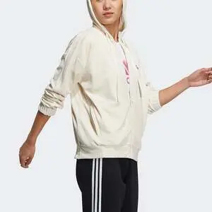 Adidas Velour Jkt Small Logo Drawstring Hooded Jacket Creamy
