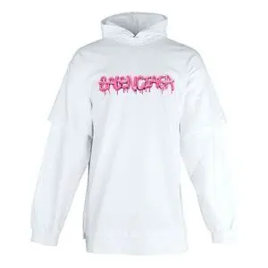 Balenciaga Long Sleeve Hooded T-shirt - White/bubblegum