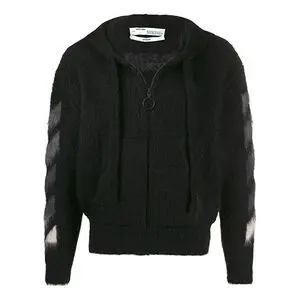 Off-White Back Printing Hooded Knit Jacket - Black
