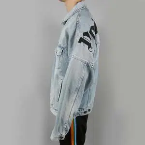 Palm Angels Logo Over Button-up Denim Jacket - Blue