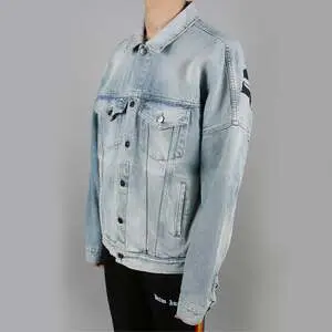 Palm Angels Logo Over Button-up Denim Jacket - Blue