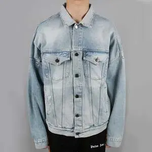 Palm Angels Logo Over Button-up Denim Jacket