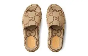 Gucci Platform Slide Sandals With Monogram - Camel/ebony