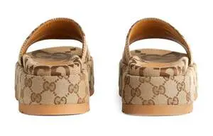 Gucci Platform Slide Sandals With Monogram - Camel/ebony