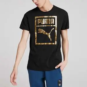 PUMA Bronzing Printing Casual Sports Round Neck Short Sleeve - Black