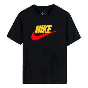 Nike Classic Logo Red Printing Round Neck Short Sleeve - Black